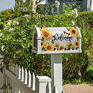 Auirre Spring Summer Welcome Mailbox Cover Magnetic Standard 21" x 18", Sunflower Butterfly Decorative Flower Buffalo Plaid Check Fall Post Letter Box Wrap Farmhouse Rustic Decor for Garden Yard