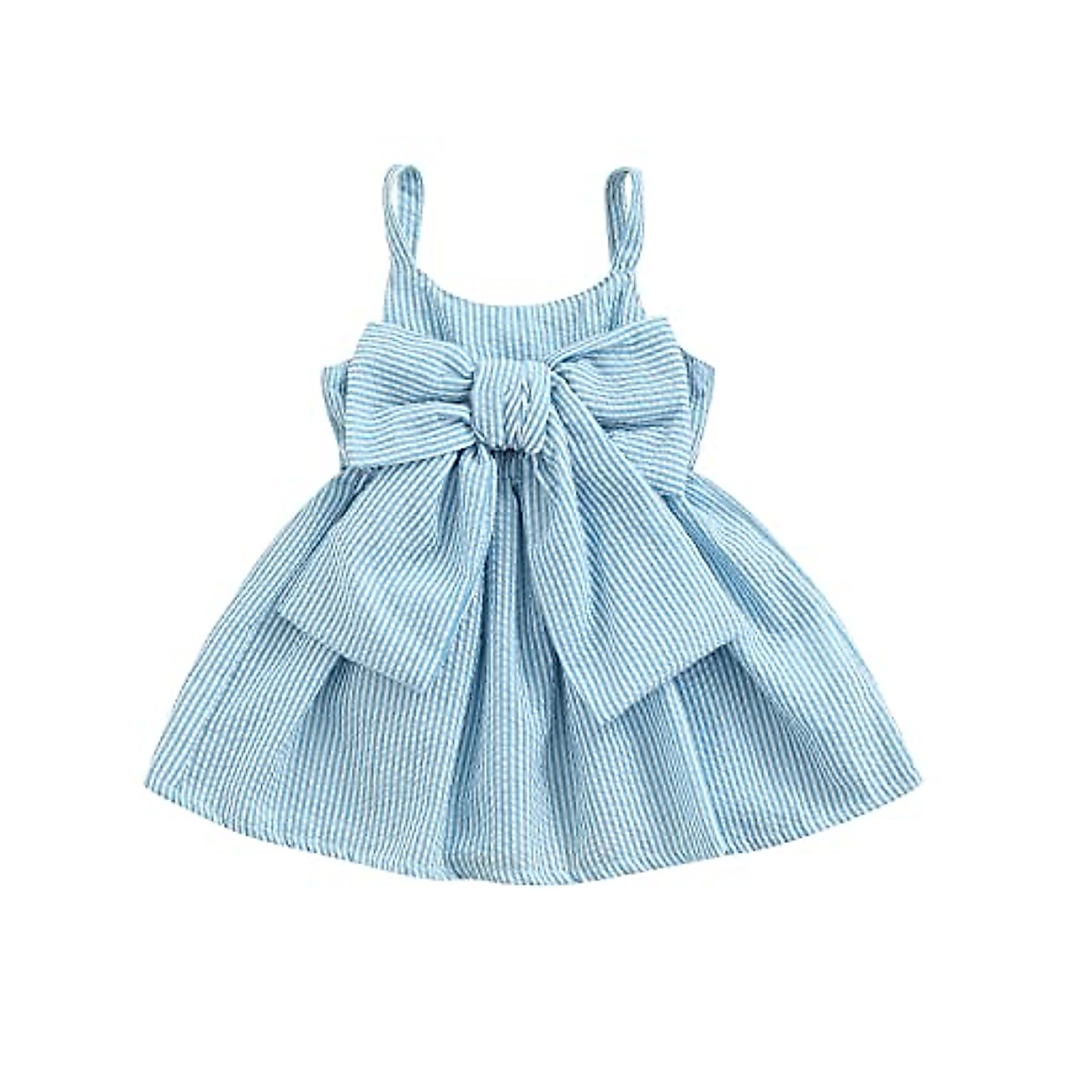 Toddler Baby Girls Sleeveless Dress Front Bowknot Stripe Sling Summer Jumpsuit Princess Casual Romper (Blue, 3-6 Months)