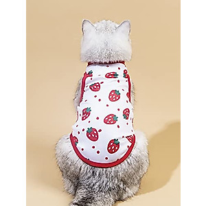 QWINEE Cute Dog Tank Top Fruit Strawberry Print Cat Puppy Shirt Breathable Lightweight Pet Vest Small Medium Large Dogs Cats Kitten Clothes Red B S