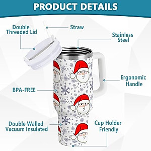40 Oz Cute Christmas Santa Claus Insulated Water Bottle with Straw and Handle, Insulated Vacuum Tumbler Travel