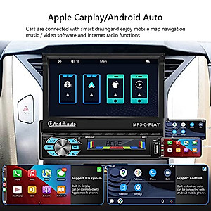 CarThree Single Din Apple Carplay Car Stereo with Bluetooth and Backup Camera, 7inch flip Out Touch Screen Car Radio MP5 Player Support Android Auto,Subwoofer Mirror Link,USB,TF,FM,Aux-in,SWC
