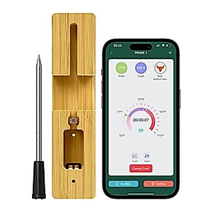 Wireless Meat Thermometer, Food Thermometer with 165ft Wireless Range, Smart APP Control, Charging Dock, USB C Charging Cable, Kitchen Thermometer for Oven, Grill, BBQ, Smoker, Rotisserie