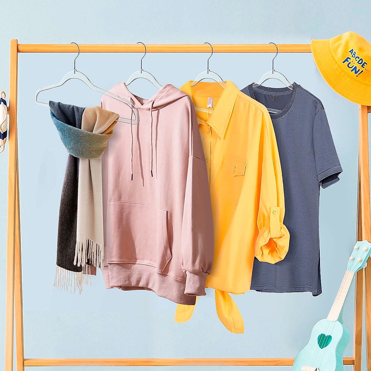 Quality Hangers Clear Plastic Hangers for Clothes | 50 Pack - 16.5 Inch | Heavy Duty Hangers Space Saving Crystal Clear Acrylic Hangers | 360 Degree Swivel Hook and Notches (Clear, 50)