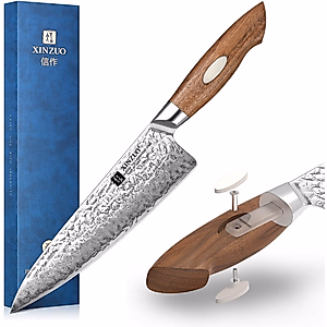XINZUO 8.3 Inch 67 Layers Damascus Steel Chef Knife, Hand Forged Japanese AUS-10 Steel Gyuto Chef Knife,Walnut Black Walnut Handle,Full Tang, Razor Sharp,Exquisite Box Package