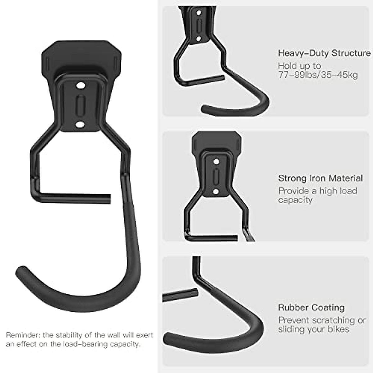 Housolution Bike Hanger Rack, [4 Pack] Heavy Duty Bike Hooks Wall Mount Rack Holder, Heavy Duty Bicycle Storage Hanger Vertical Stand for Garage, Black