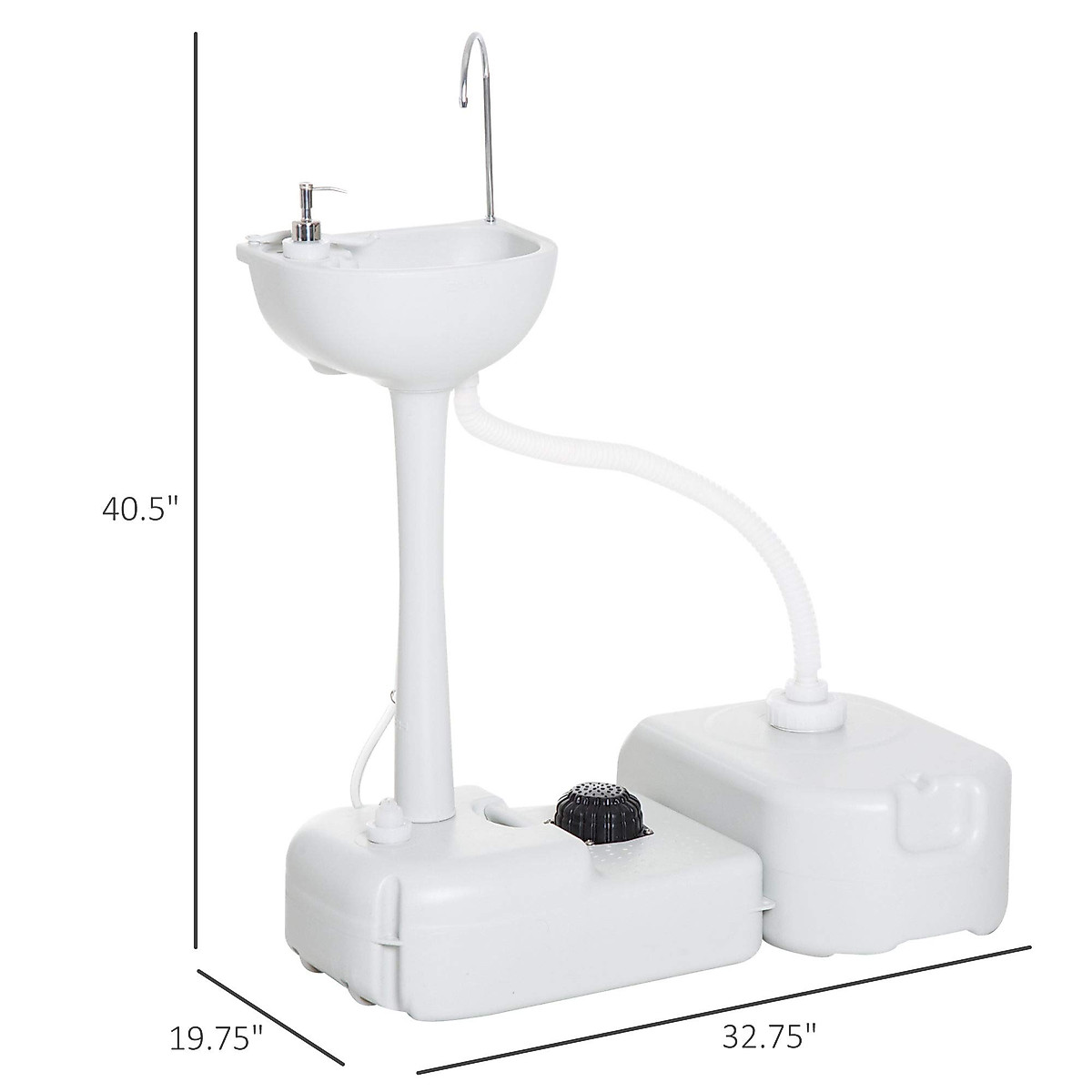 kleankin Portable Camping Sink, Handwashing Station Basin with 4.5 Gallon Tank, 6.3 Gallon Recovery Tank, Rolling Wheels & Soap Dispenser for RV, Outdoor Events, Gatherings, HDPE, White