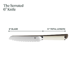 Material, Serrated Bread Knife 6", Bread Knife for Homemade Bread, Serrated Kitchen Knife, Carbon Stainless Steel Santoku-Inspired Blade, Razor-Sharp addition to your Chef Knife Set, Cool Neutral