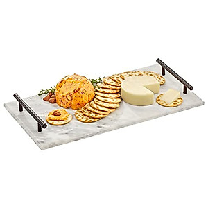 mDesign Thin Marble Pastry Board, Cutting Slab Kitchen Serving Tray with Deco Handles for Baking, Chopping, and Rolling - Serve Bread, Candy, Chocolate, Cheese, and Appetizers - Marble/Black