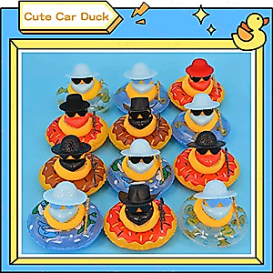Zelobely Ducks for Cars - Rubber Duck for Dashboard of Car, Yellow Duck Car Dashboard Decorations, Squeak Ducks Car Ornaments Car Décor Accessories with Hat Swim Ring Necklace Sunglasses for Décor