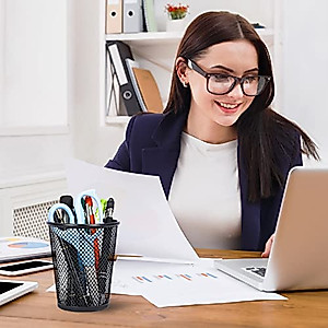 Mesh Pen Holder 4 Pcs for Desk Cute Black Pencil Holder for Desk Accessories and Organizer for Office Home and School Desks - Table Top Cute Desk Accessory