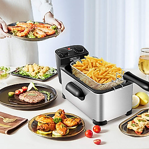 ARLIME Deep Fryer with Basket, 3.2 Qt/3L Electric Fryer with Adjustable Temperature & Timer, Removable Oil-Container & Lid w/View Window, Stainless Steel Small Deep Fryers for Home Use, Kitchen