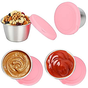 Salad Dressing Condiment Container To Go,Stainless steel Small Food Containers With Silicone Lids, Leakproof and Reusable Dipping Sauce Cups Fits in Bento Box for Picnic Travel Office, 6x1.6oz