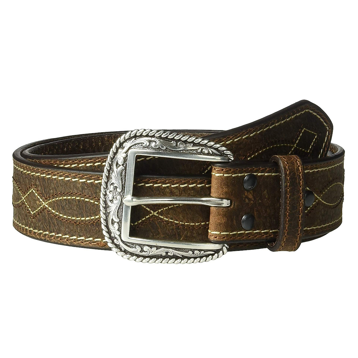 Ariat Men's Wave and Diamond Stitch Center Belt, Brown, 36
