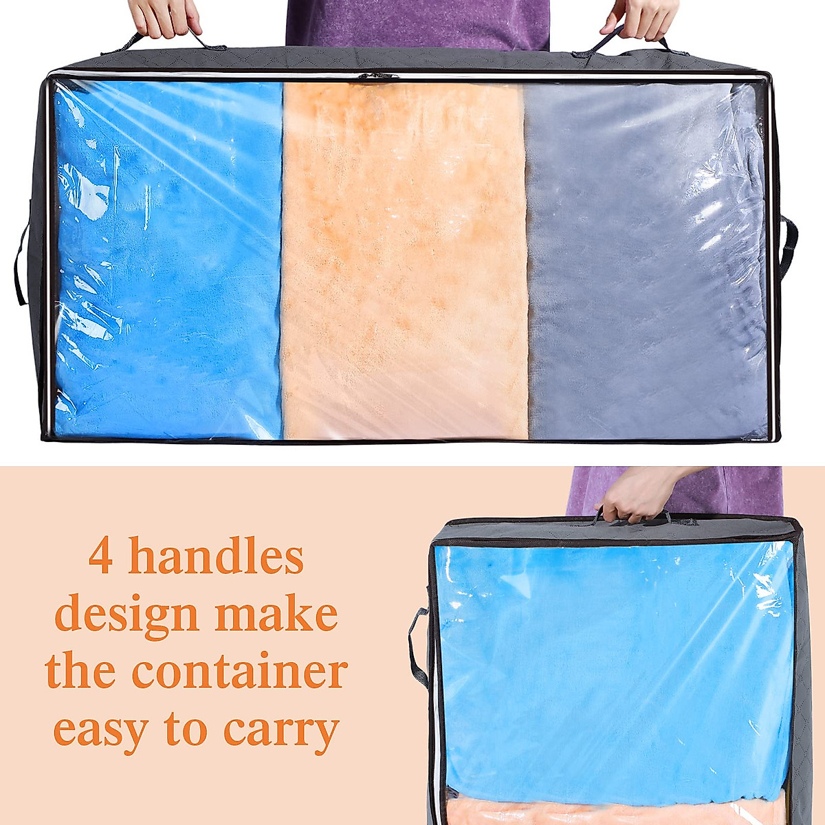 Berlune 10pcs Storage Boxes, 90L Under Bed Storage Containers, Large Clothes Storage Bags with Clear Window, Toy Organizers for Bed, Pillows, Blankets, Pets Supplies