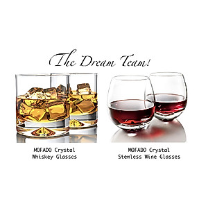 Mofado Crystal Stemless Wine Glasses in a Gift Box - (Set of 4) 15oz - Stable, Sturdy & Durable - For Red and White Wine