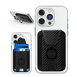 Amzone 3-in-1 Mag Safe Wallet, Leather Wallet with Phone Ring Stand, Mag Safe Wallet with Magnetic Flap for iPhone 15/14/13/12 Series, 7 Card Holder, Carbon Fibre Black