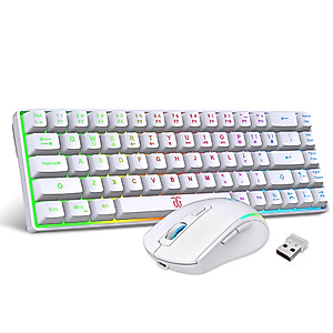 Snpurdiri 60% Wireless Gaming Keyboard and Mouse Combo,LED Backlit Rechargeable 2000mAh Battery,Mini Mechanical Feel Anti-ghosting Keyboard +Popular RGB Gaming Mice for PC Gamer (White)