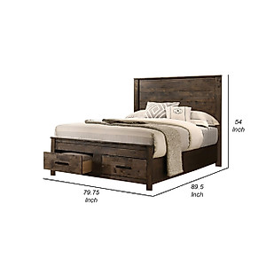 Benjara BM302765 Low Platform Frio 2-Drawers California King Size Storage Bed Rustic Brown & Black