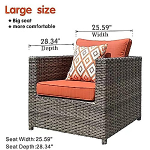 XIZZI Patio Furniture Set, No Assembly 9 PCS Big Size Outdoor Sectional Sofa All Weather PE Rattan Wicker Outdoor Furniture with 2 Pillows,Grey Wicker Orange Red