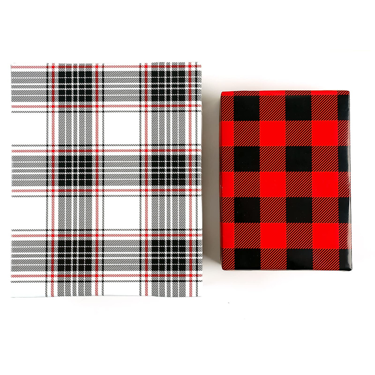WRAPAHOLIC Reversible Christmas Wrapping Paper - Mini Roll - 17 Inch X 33 Feet - Black and Red Plaid Design for Holiday, Party, Celebration