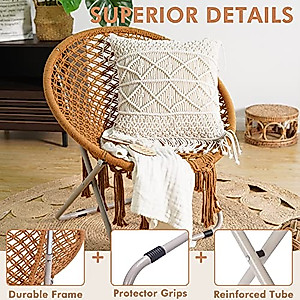 PASAMIC Boho Chair with Folding Metal Frame, 100% Cotton Handmade Round Cozy Chairs, Exquisite Comfy Chair for Bedroom, Living Room Décor Coffee