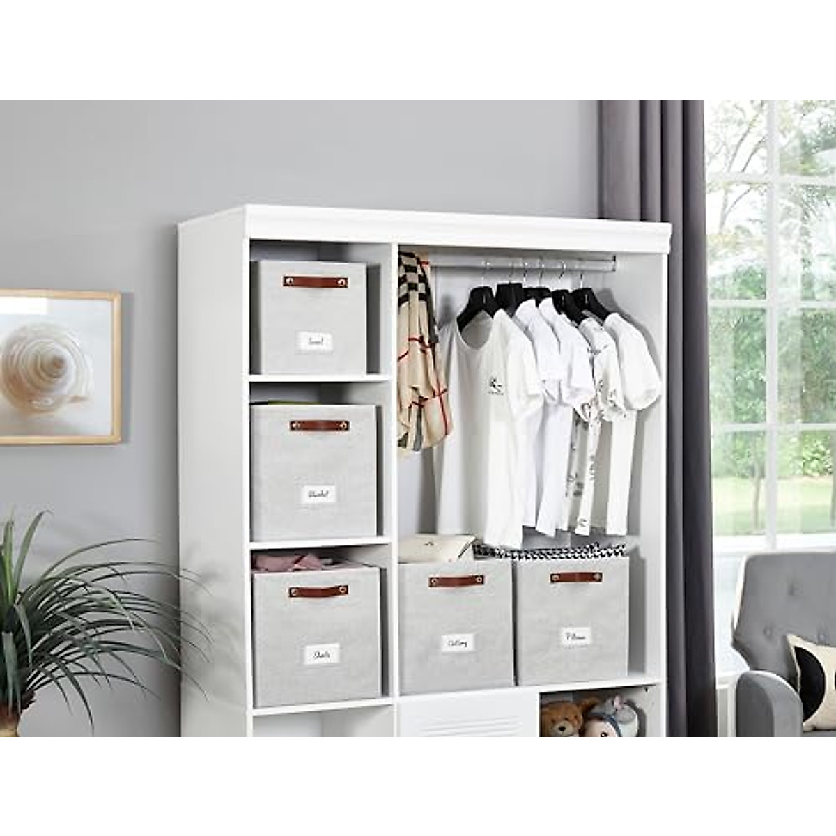 DECOMOMO Storage Baskets 13x15x13 Storage Cube Bins with Label Holders, Kallax Storage Cubes for Organizing Shelves Nursery Toy (Kallax / 4pcs, Light Textured Grey)