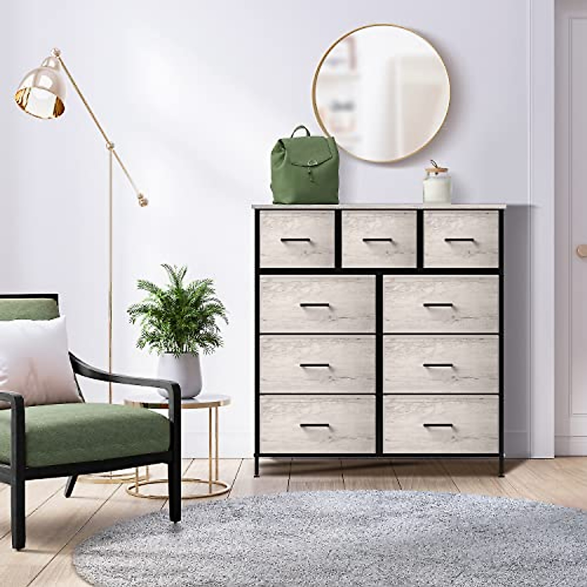 Sorbus Dresser with 9 Faux Wood Drawers - Storage Unit Organizer Chest for Clothes - Bedroom, Hallway, Living Room, Closet, & Dorm Furniture - Steel Frame, Wood Top, & Easy Pull Fabric Bins