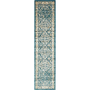 Unique Loom Oslo Collection Traditional Botanical Teal Runner Rug (3' x 13')