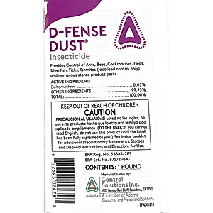 D-Fense Dust 1 lbs - Water Resistant, 8 Month Control, Targets: Ants, roaches, Bed Bugs, Scorpions, Spiders and More with USA Supply Gloves and Pest Identification Card