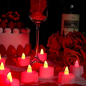 1200 Pieces Artificial Rose Petals with 36 Pieces Romantic Heart Shape LED Tealight Candle Flameless Love Candle for Candlelight Dinner Wedding Night Party Wedding Anniversaries Table Decor (Red)