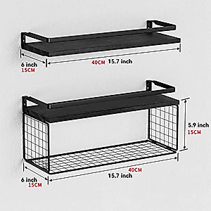 WXCGX Floating Shelves, Rustic Floating Shelves Wood Over Toilet with Paper Storage Basket, Farmhouse Wall Mounted Shelves Floating Shelf for Bathroom Bedroom Wall Decor Living Room Kitchen (Black)