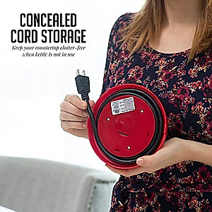 OVENTE Portable Electric Kettle Stainless Steel Instant Hot Water Boiler Heater 1.7 Liter 1100W Double Wall Insulated Fast Boiling with Automatic Shut Off for Coffee Tea & Cold Drinks, Red KD64R