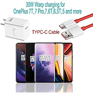 WNIEYO Oneplus 8 8pro Charger ，Warp Charger, OnePlus 7T 7 Pro Charger [5V 6A] + Fast Charging Cable for OnePlus 7 pro / 7 / 6T / 6 / 5T / 5