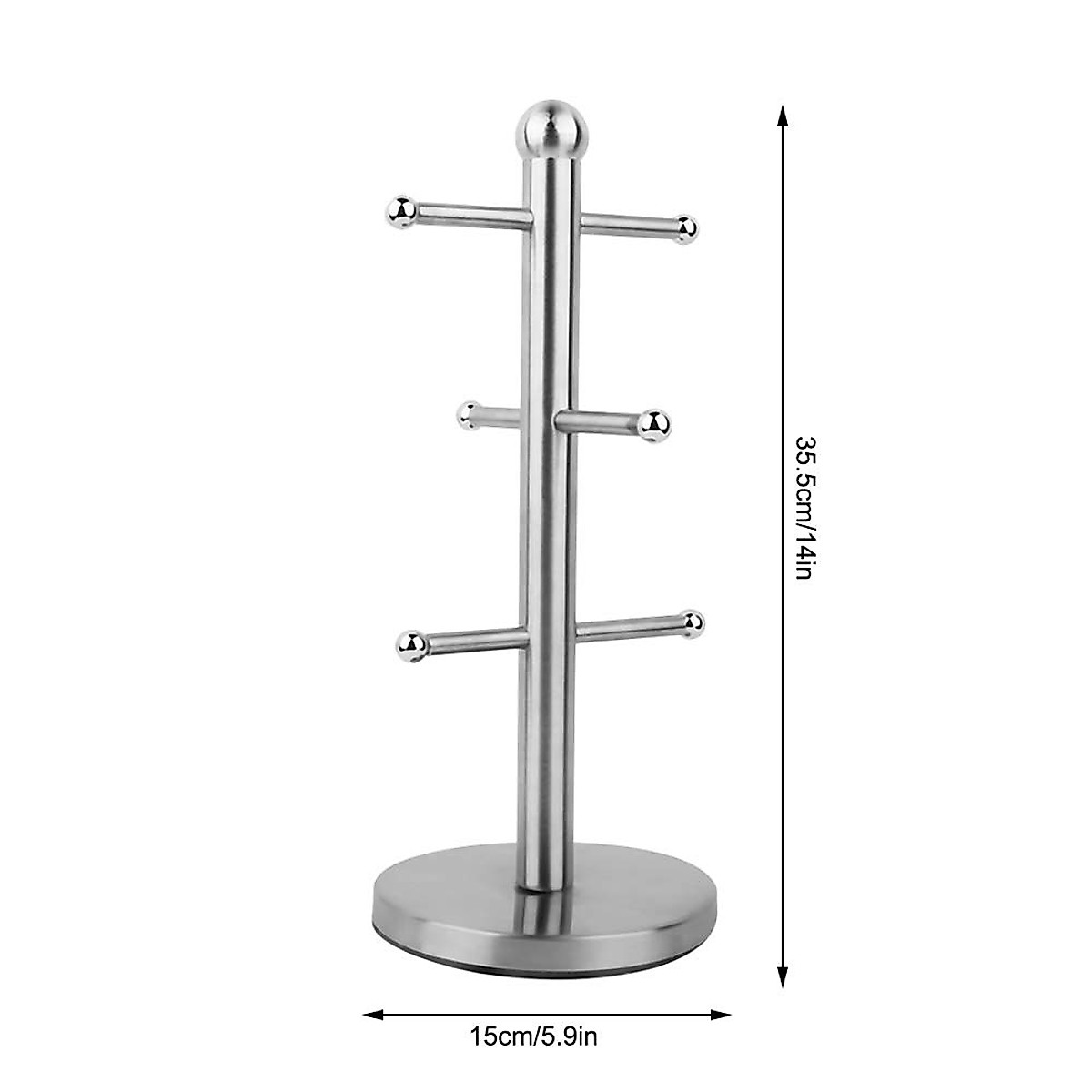 Natudeco Coffee Mug Tree Stainless Steel Cup Holder Mug Tree Stand Cup Display Rack Cup Organizer with 3 Branches Coffee Accessories for Kitchen and Bar