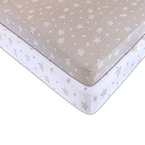 Ely’s & Co. Crib Sheets, Baby Boy/Girl Fitted Crib Mattress Sheet Set, 2 Pack, 100% Jersey Knit Cotton, Infant and Toddler Nursery Bedding, Tan Drawn Star, 28” x 52”