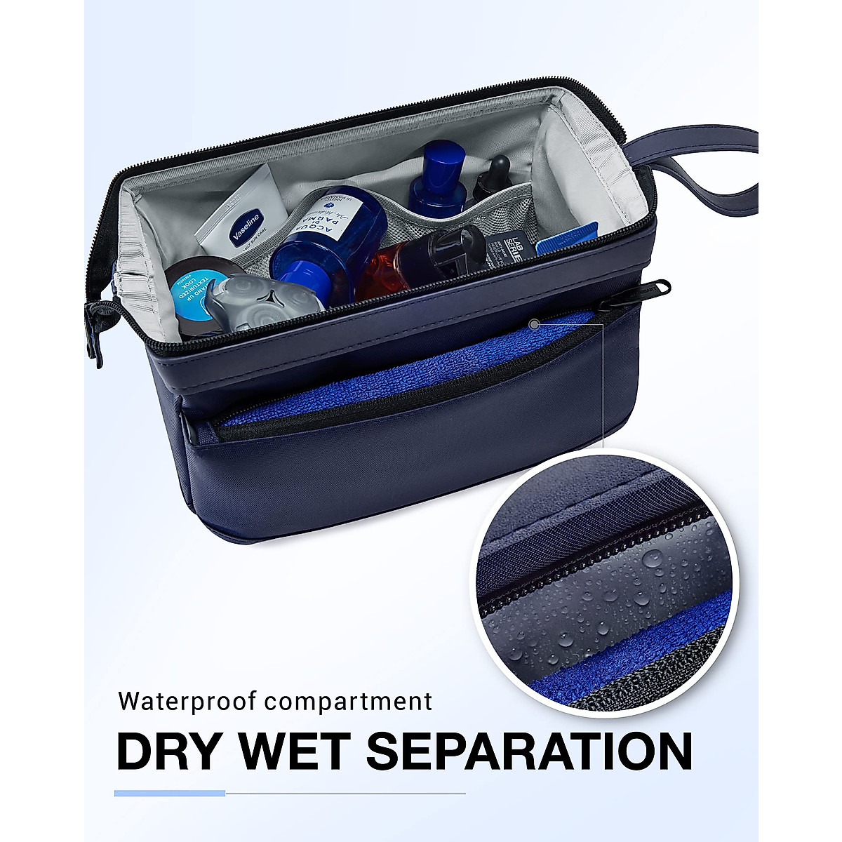 BAGSMART Toiletry Bag for Men, Wide Opening Travel Toiletry Bag for Men, Dopp Kit Water Resistant Shaving Hygiene Bag for Bathroom Shower, Travel Size Toiletries, Travel Essentials - Navy