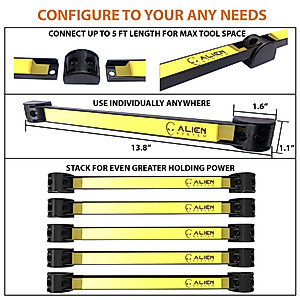 ALIEN SYSTEM Magnetic tool holder strip 5 Pack (60" total) - Tough PVC Sticker coated Magnet strip for tools - Get your tools organized