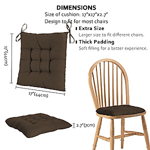 ELFJOY 4 Pack Chair Cushions for Dining Chairs 17x17 inch Seat Cushions for Kitchen Chairs Soft and Comfortable Square Chair Pads with Ties, Coffee