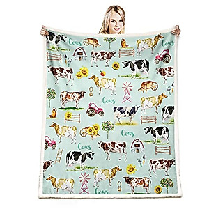 Cow Blanket, Cow Print Blanket, Cow Decor Bedding Throw Blanket, Spring Summer Sunflower Farmhouse Throw Blanket, Cow Gifts for Cow Lovers, Throw Blankets for Bed Sofa Travel Couch 50''x 60''