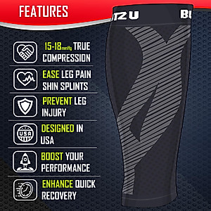 BLITZU Calf Brace for Women Men, Calf and Shin Supports and Pain Relief Black S-M