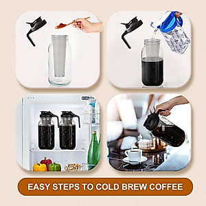 SCIDEA Cold Brew Coffee Maker, 64oz Mason Jar Pitcher with Durabel Glass & Stainless Steel Mesh Filter, Leak-Proof Glass Pither with Pour Spout Lid