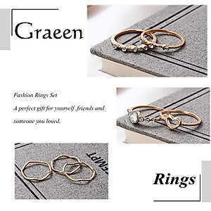 GRAEEN Knuckle Rings Index Finger Rings Hollow Love Rose Gold Ring Sets for Women (Pack of 9) (Style 1)