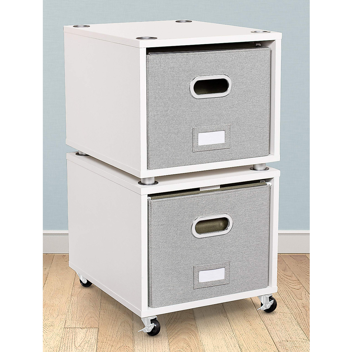BIRDROCK HOME Rolling File Cabinet with 2 Lateral Drawers – Decorative Storage Shelf, Blankets, Books, Files, Magazines, Toys – Removable Bin with Handles – Under Desk Office Living Room Home - White