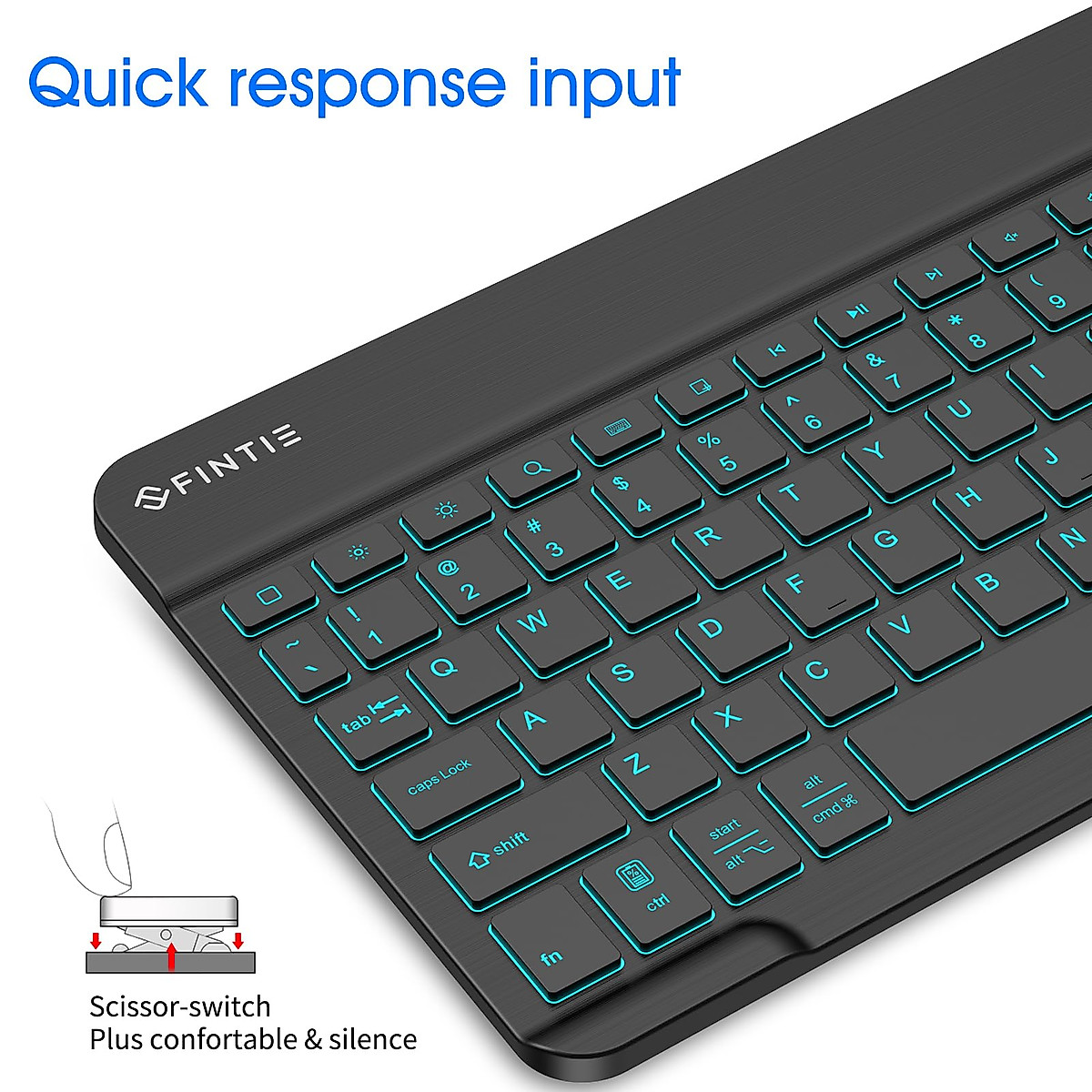FINTIE 10-Inch Ultrathin Wireless Bluetooth Backlight Keyboard, [7 Color Backlit] Rechargeable Keyboard for iPad Samsung Tablet, iPhone Smartphone, iOS, Android Tablets Phone, Black
