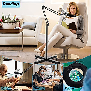 KIRKAS 10X Magniyfing Floor Lamp with 4 Wheel Rolling Base for Estheticians 2,200 Lumens LED Magnifier Lighted Glass Lens, Adjustable Stand & Swivel Arm Floor Lamp for Reading, Crafts, Tasks