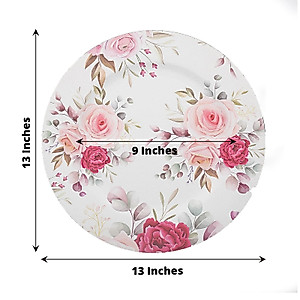 Efavormart 6 Pack | 13" Rose Flower Design Plastic Serving Plates, Disposable Spring Floral Print Charger Trays