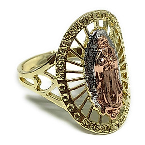 Fran & Co. Gold Plated Women's Tri-Color Virgin Mary Ring Virgen de Guadalupe Anillo (6)
