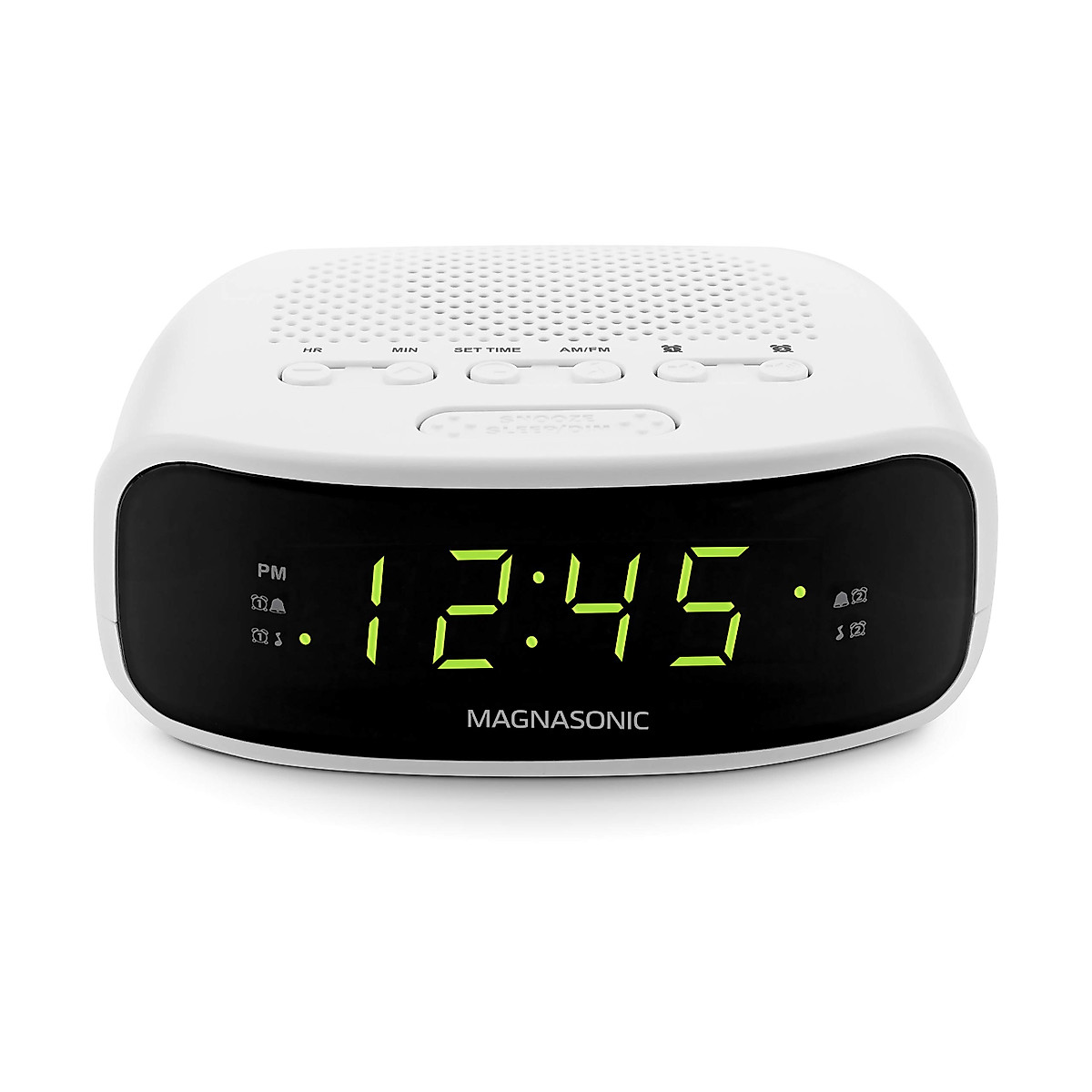 Magnasonic Digital AM/FM Clock Radio with Battery Backup, Dual Alarm, Sleep & Snooze Functions, Display Dimming Option,White (EAAC201)