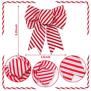 20 Pieces Candy Stripes Bow Christmas Wreath Bows Xmas Bow Candy Cane Stripes Dots Plaid Bow for Christmas Tree Garland Ribbon Door Window Outdoor Party Gift, 4.3 x 5.1 Inch (Stripe Style)
