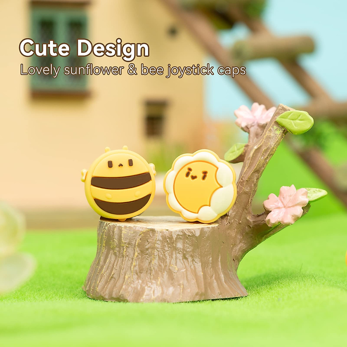 GeekShare Cute Silicone Joycon Thumb Grip Caps, Joystick Cover Compatible with Nintendo Switch/OLED/Switch Lite,4PCS - Sunflower & Bee